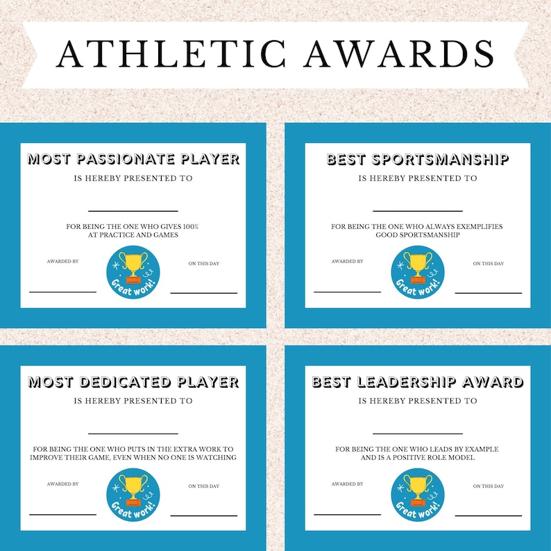 Athletic Sport Awards Printable Bundle (digital Download) - Etsy