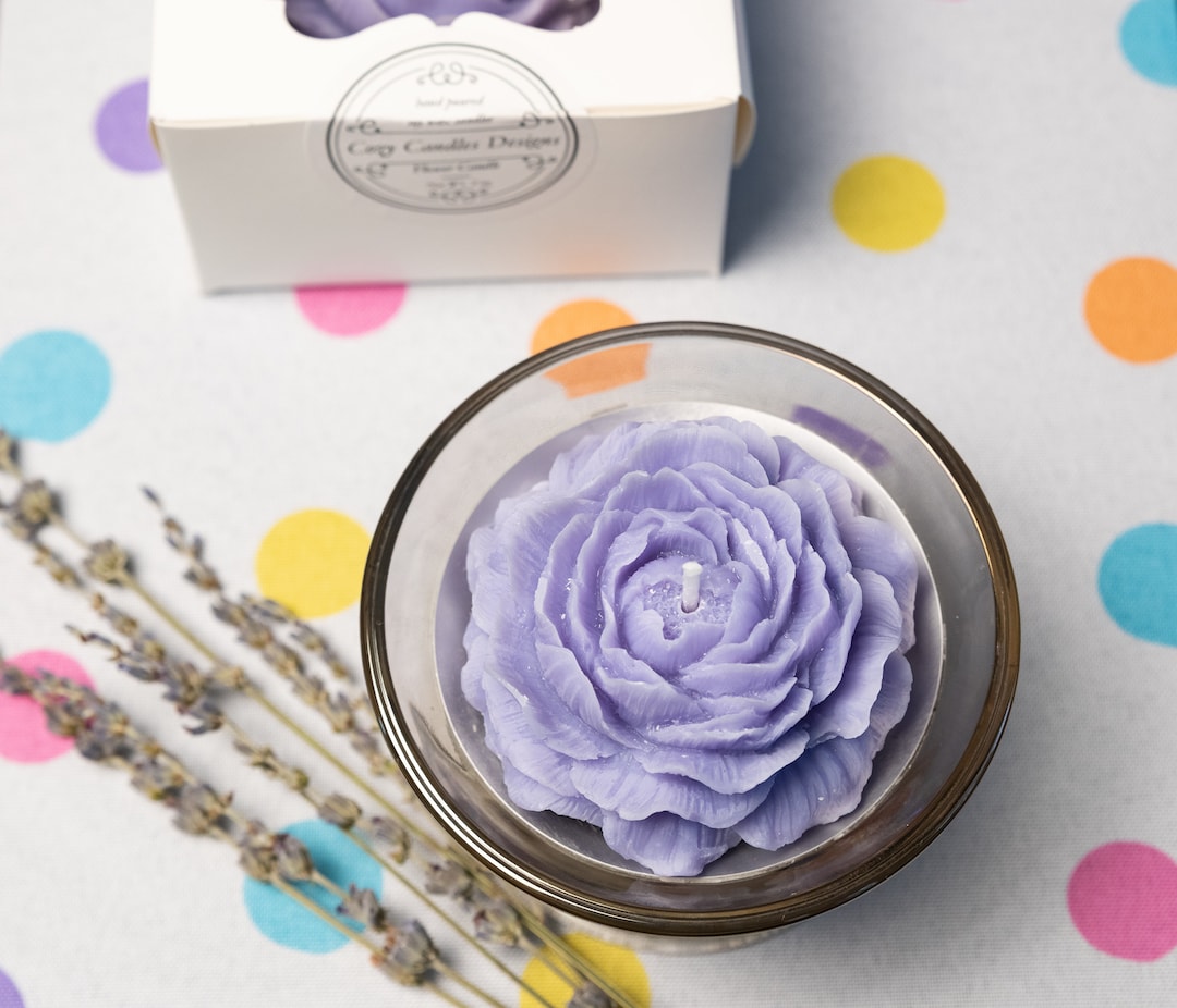 Peony Flower Candle/ Lavender Candle/ Pillar Candle/ Soy Wax Candle ...