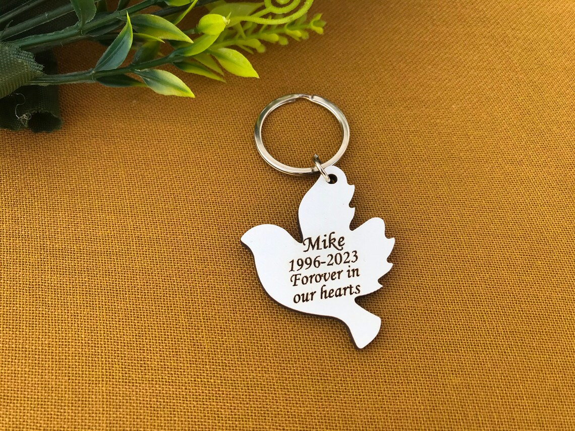 Personalized Wood Pigeon Keychain: Funeral Memorial Favor - Etsy
