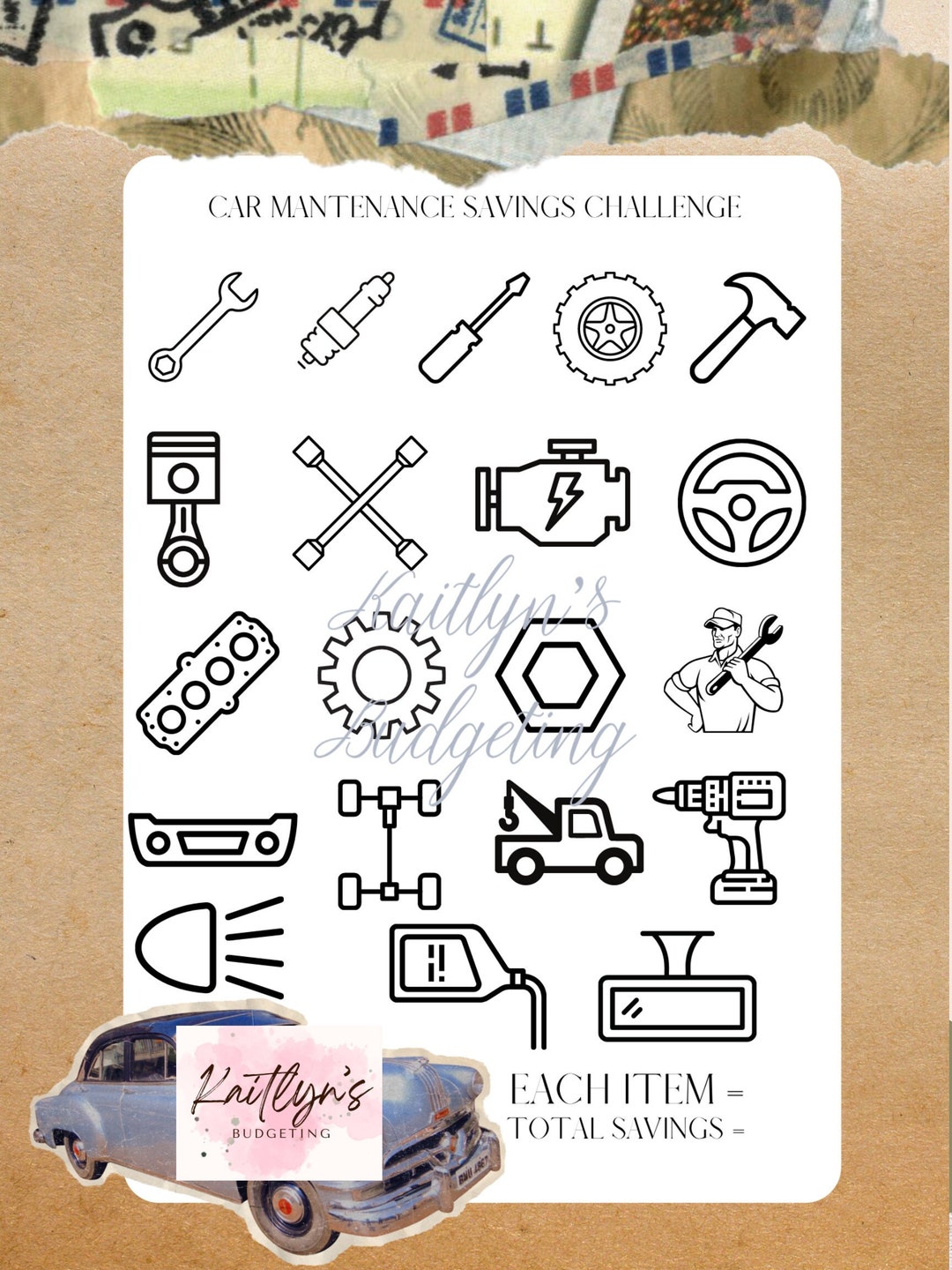 Car Maintenance Savings Challenge PDF - Etsy