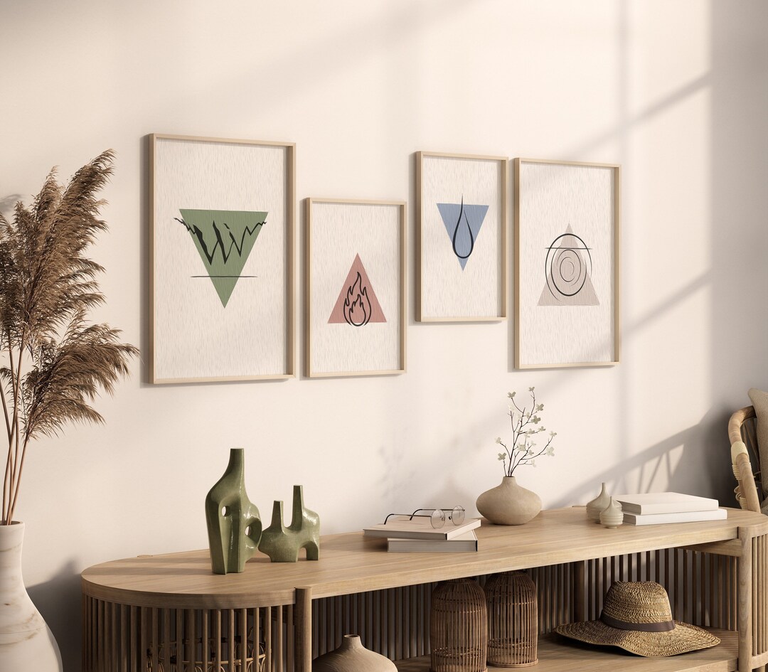Four Elements Wall Art Set of 4, Water, Air, Earth, Fire, 4 Elements ...