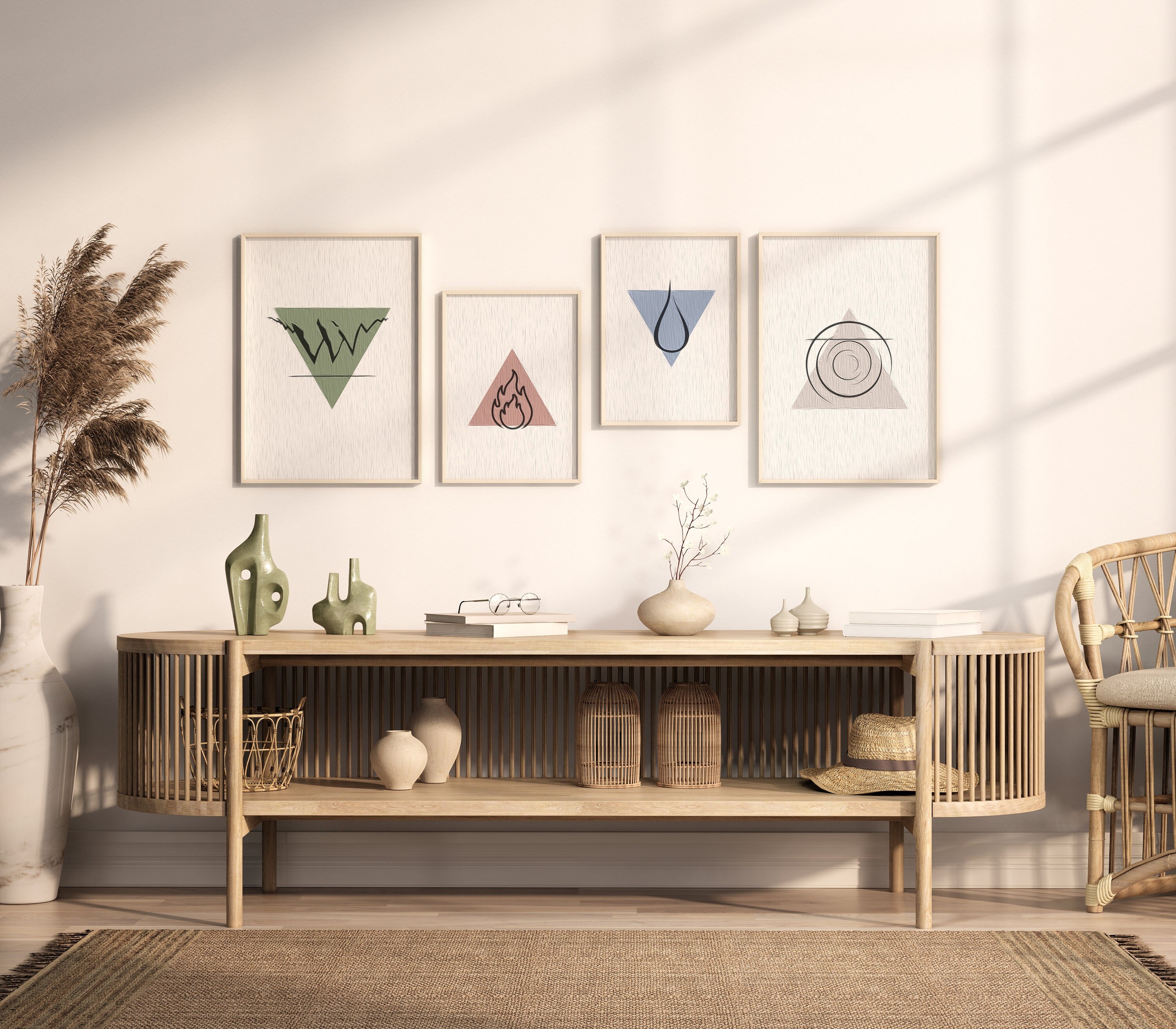 Four Elements Wall Art Set of 4, Water, Air, Earth, Fire, 4 Elements ...