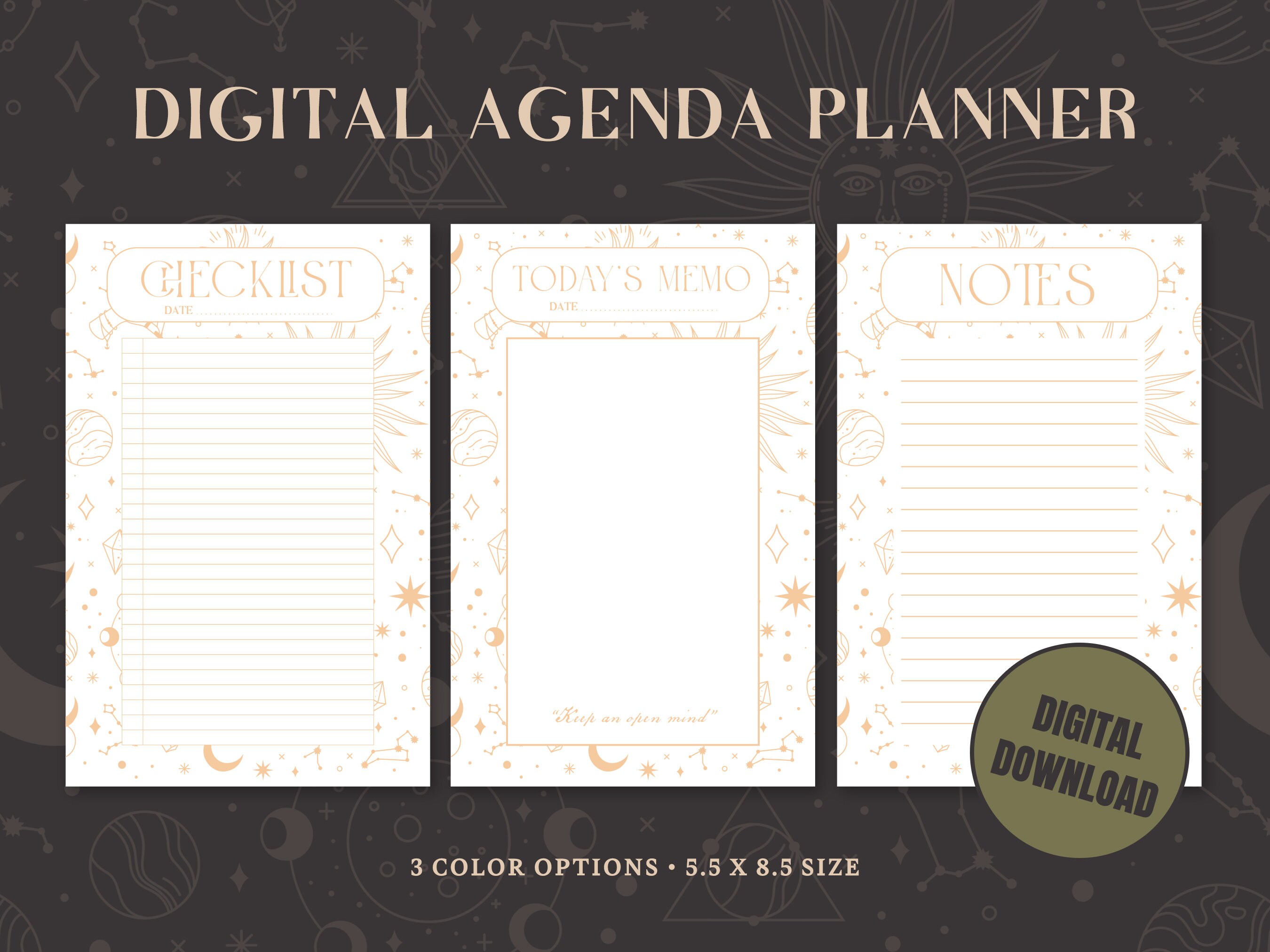 Celestial Daily Digital Agenda Planner With Reusable to Do, Checklist ...