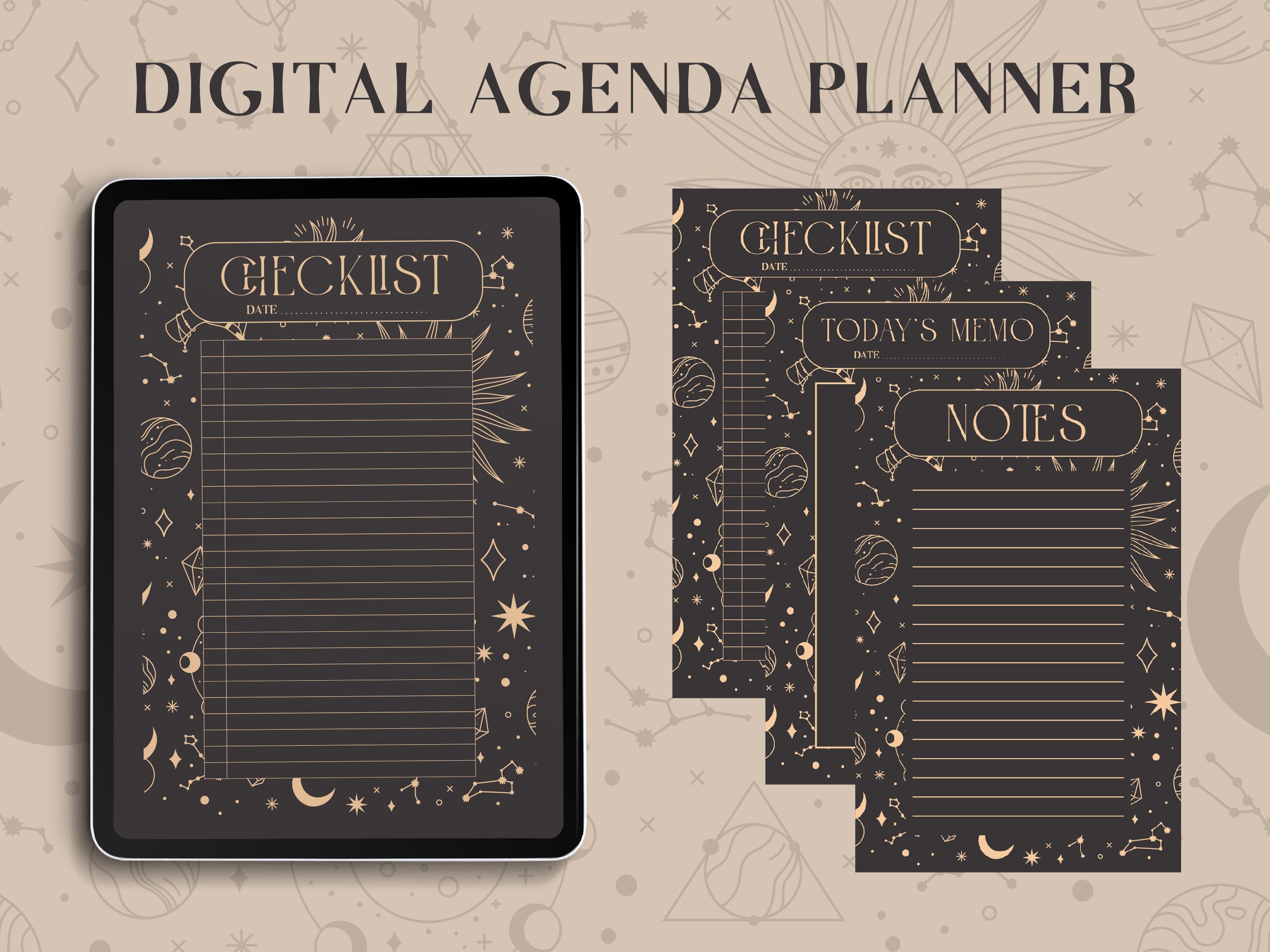 Celestial Daily Digital Agenda Planner With Reusable to Do, Checklist ...