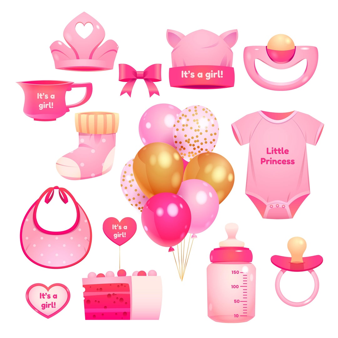 Cartoon Baby Girl Object Collection, Illustration, Clipart , Instant ...