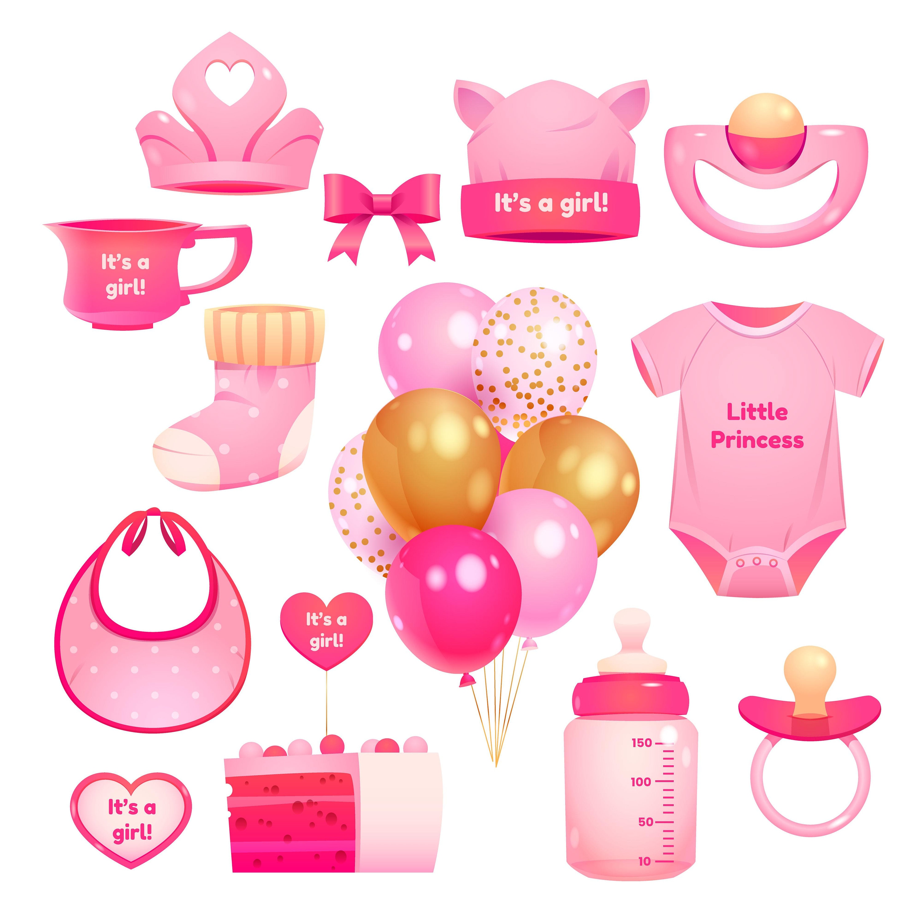 Cartoon Baby Girl Object Collection, Illustration, Clipart , Instant ...