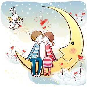 Set of 10 Romantic Love Couple Cartoon Collection 4, Illustration ...