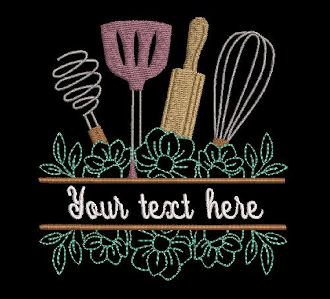 Kitchen Utensils With Flowers Embroidery Design, Floral Baking Tools ...