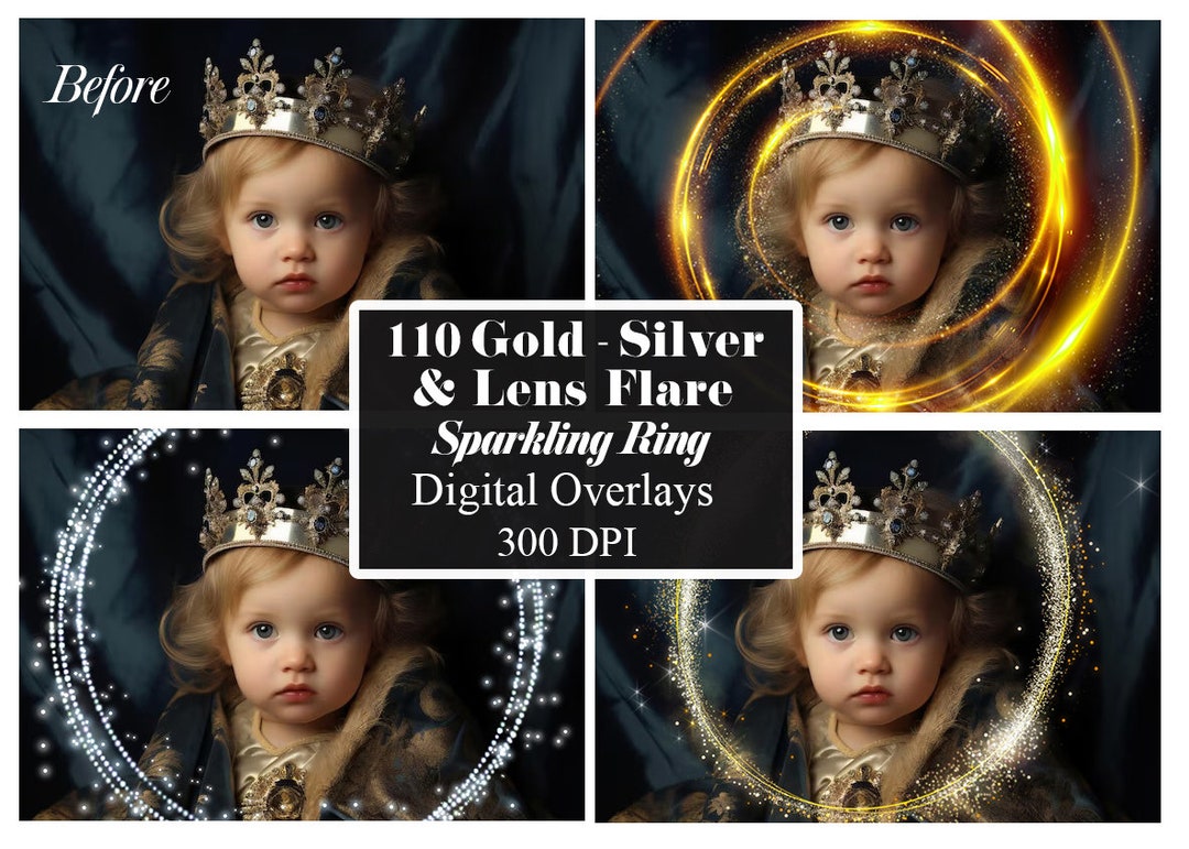 110 Gold - Silver - Sun & Lens Flare Ring Overlays, Ring Photo Overlays ...