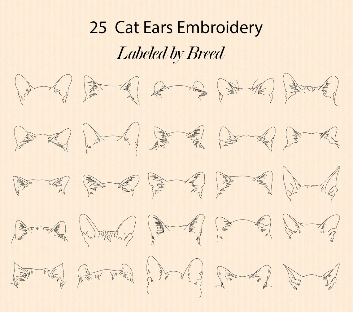 25 Cat Ears Embroidery Design Labeled by Breed, Animal Embroidery ...