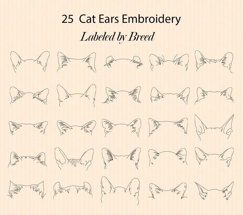 25 Cat Ears Embroidery Design Labeled by Breed, Animal Embroidery ...