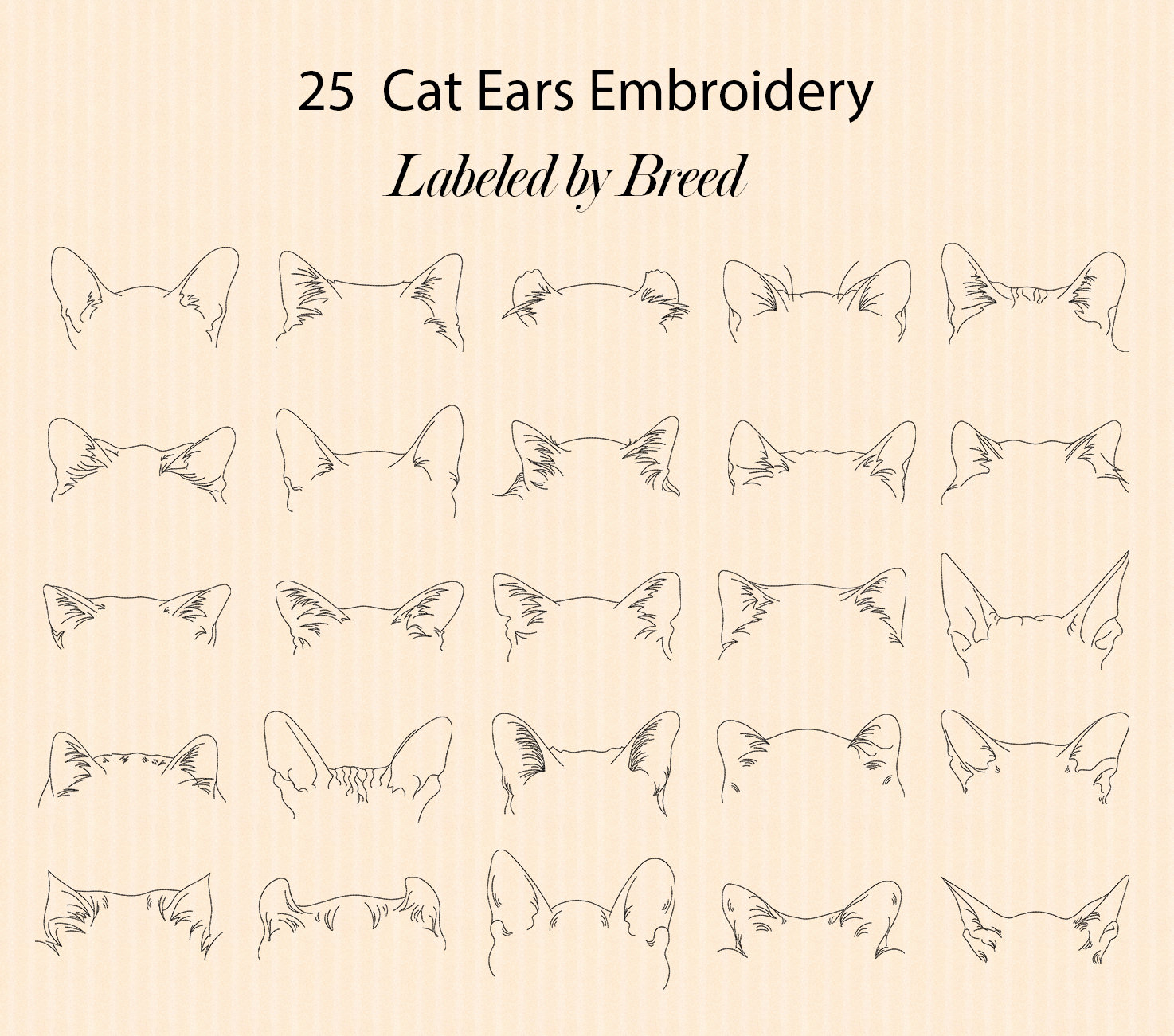 25 Cat Ears Embroidery Design Labeled by Breed, Animal Embroidery ...