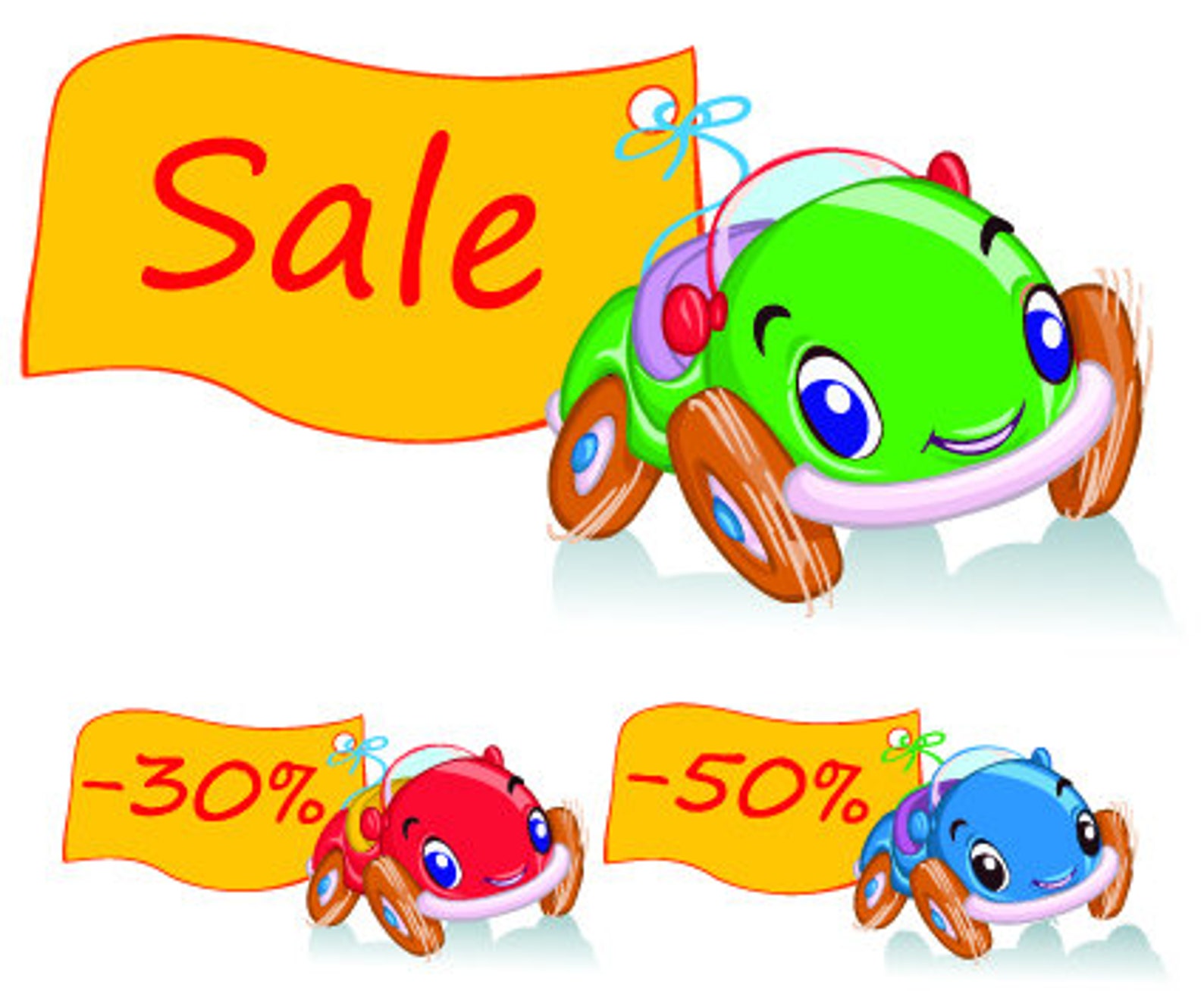 Cute Car Cartoon Illustration Set, Clipart , Instant Download , Digital ...