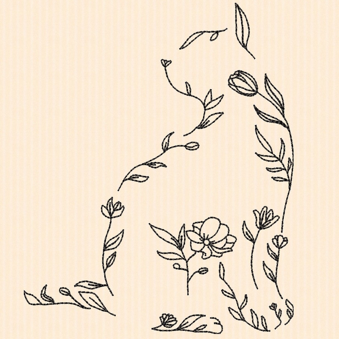 Floral Cat Embroidery Design, Animal Embroidery Design, Cat Machine ...