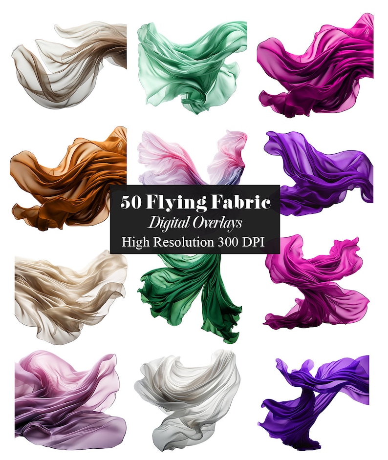 Set of 50 Beautiful Flying Fabric Photo Overlays, Fabric Backdrops ...
