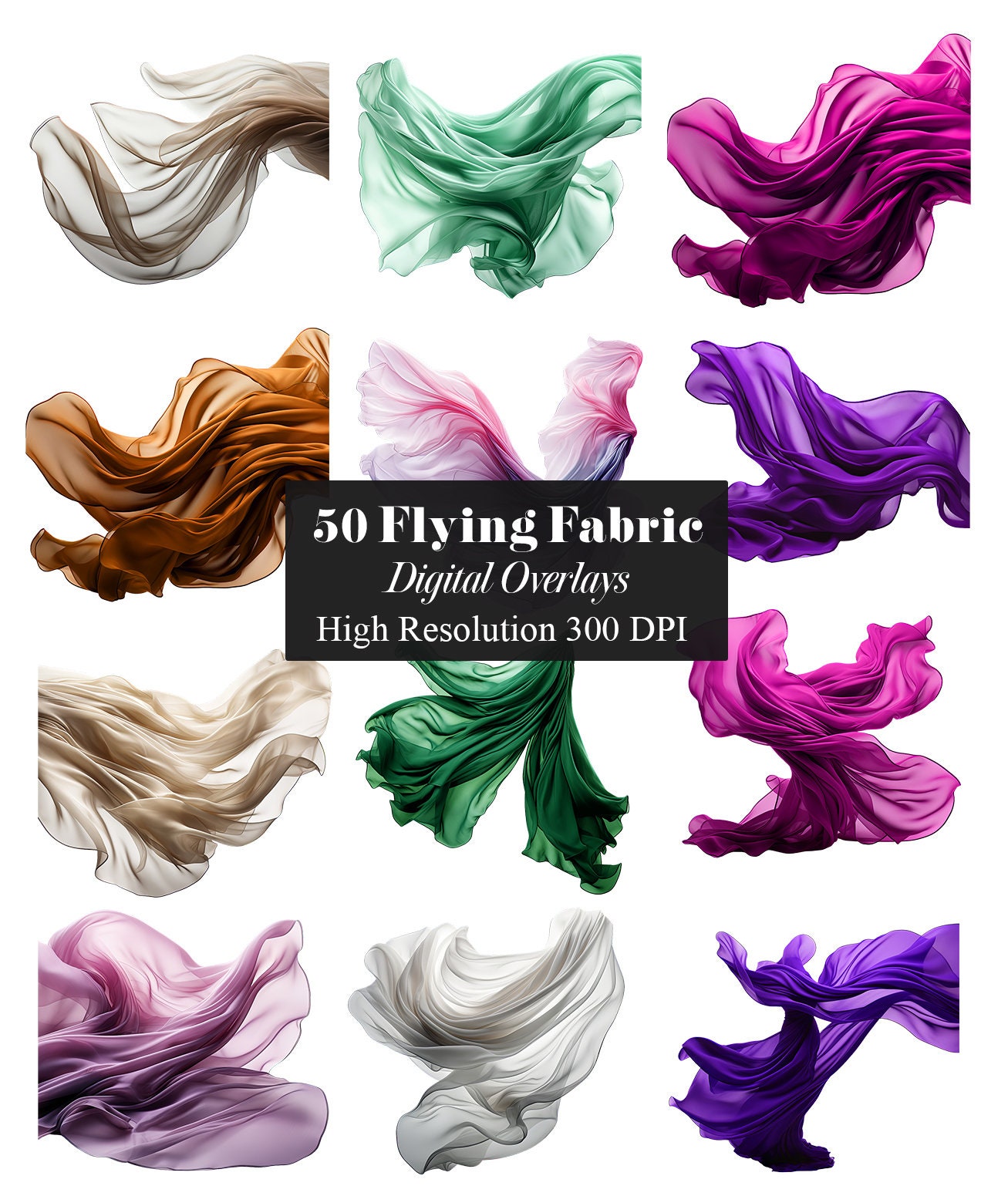 Set of 50 Beautiful Flying Fabric Photo Overlays, Fabric Backdrops ...