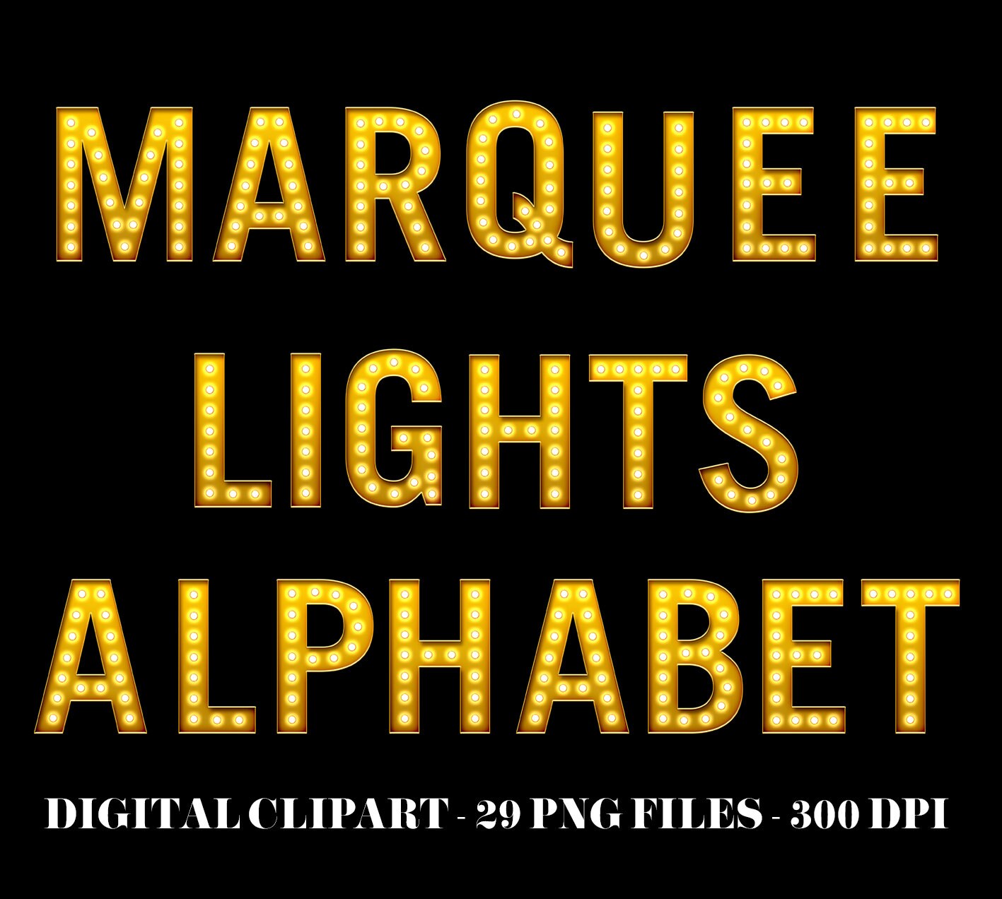 Retro Marquee Lights Alphabet PNG, Marquee Lights Letter Clipart, 29 ...