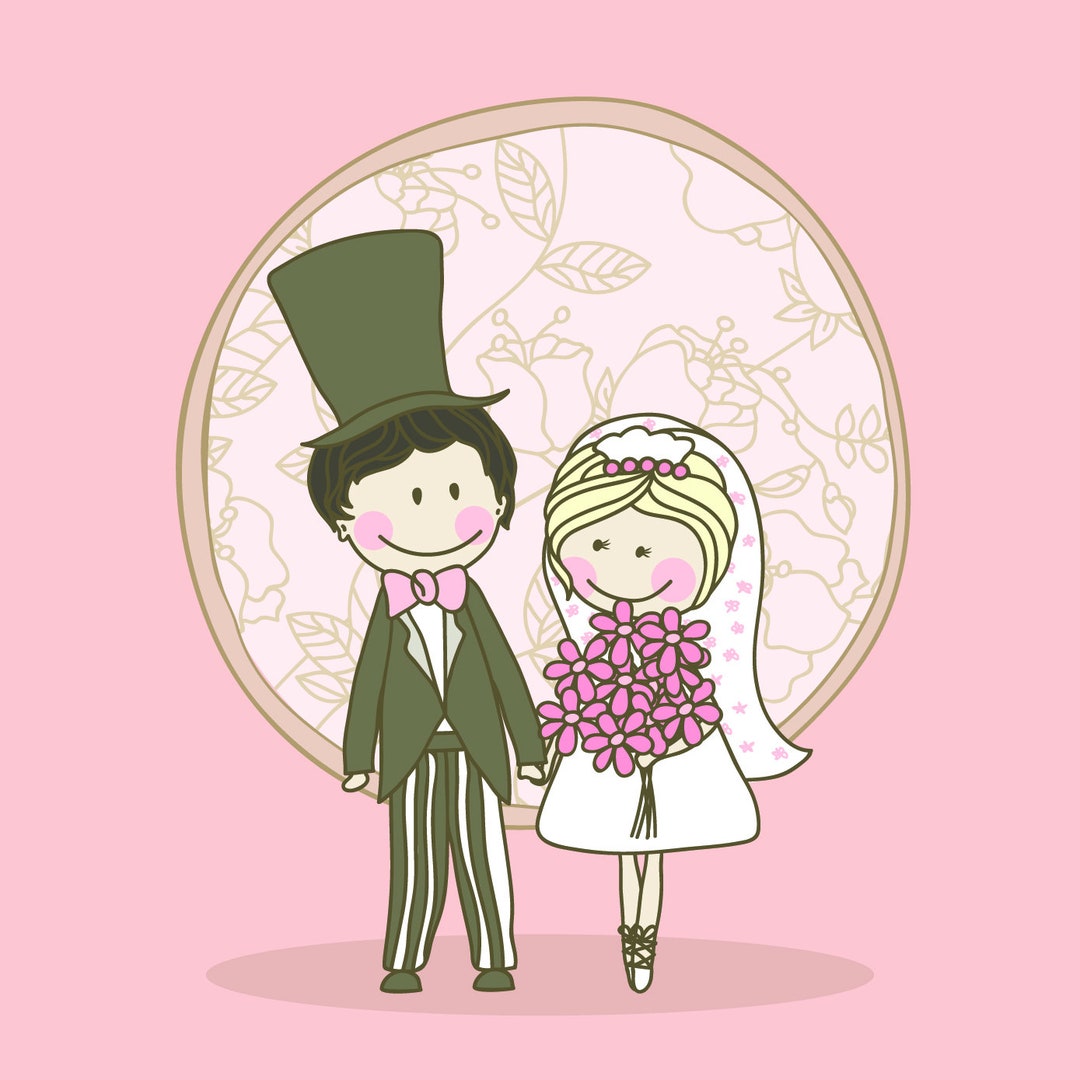 Set of 3 Comic Style Wedding Illustration Set, Clipart , Instant ...