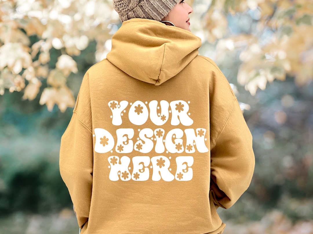 Gildan 18500 Old Gold Hoodie Back Mockup, Oversized Hooded Sweatshirt ...