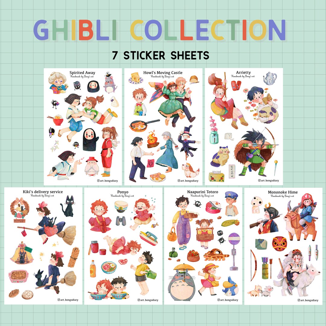 Sticker Sheet Ghibli Collection 7 Sticker Sheets Arrietty Howl Kiki's ...