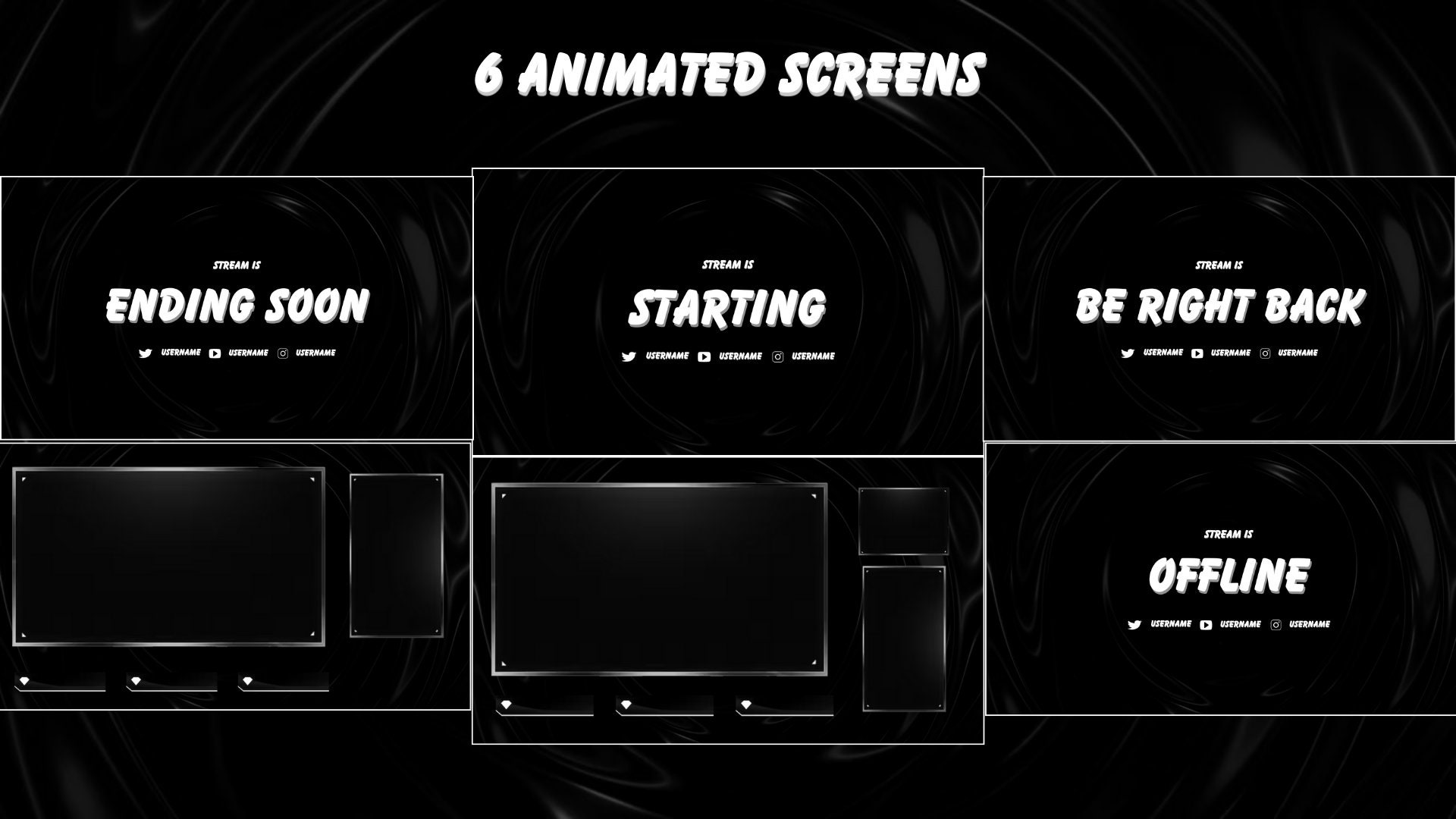 Black and White Stream Overlays Minimal Animated Stream Overlays Twitch ...