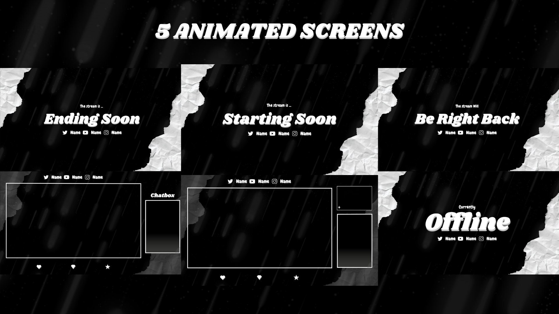 Black and White Stream Overlays Animated Minimal Stream - Etsy