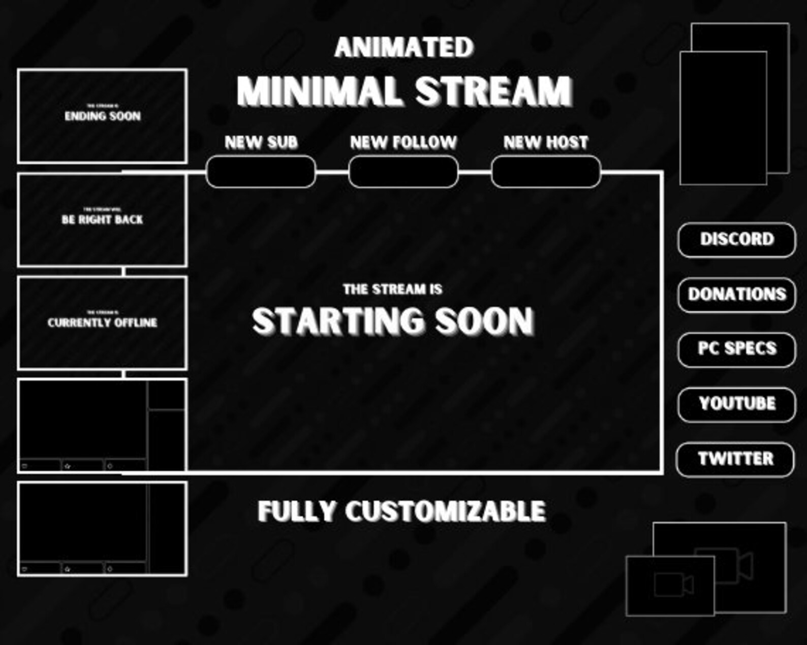 Fully Customizable Minimal Black Streaming Overlays *includes 7 Screens ...