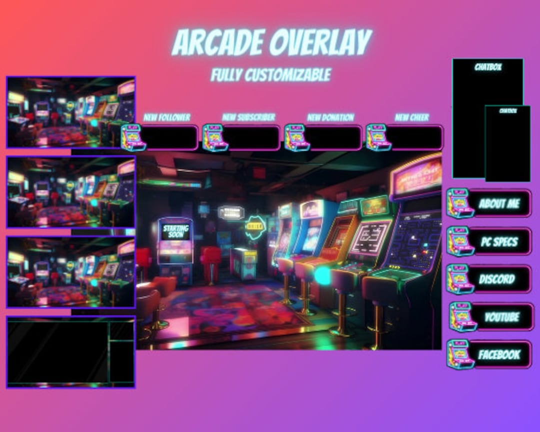 Fully Customizable Arcade Themed Animated Streaming Overlays *includes ...