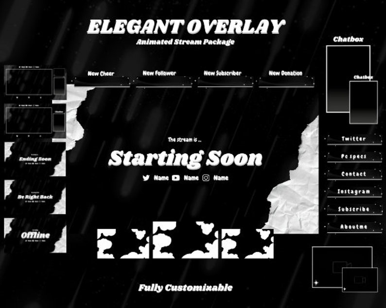 Black and White Stream Overlays Animated Minimal Stream Overlays ...