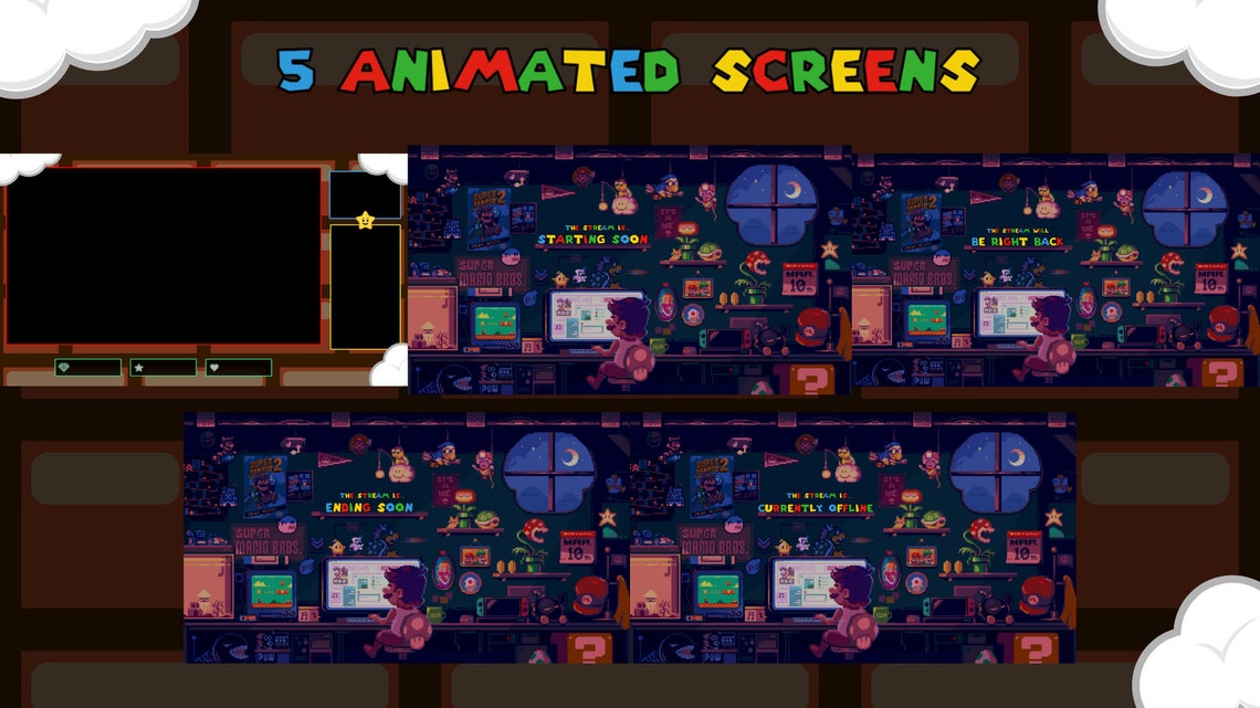 Lofi Fully Animated Super Mario Streaming Overlays *includes 5 Screens ...