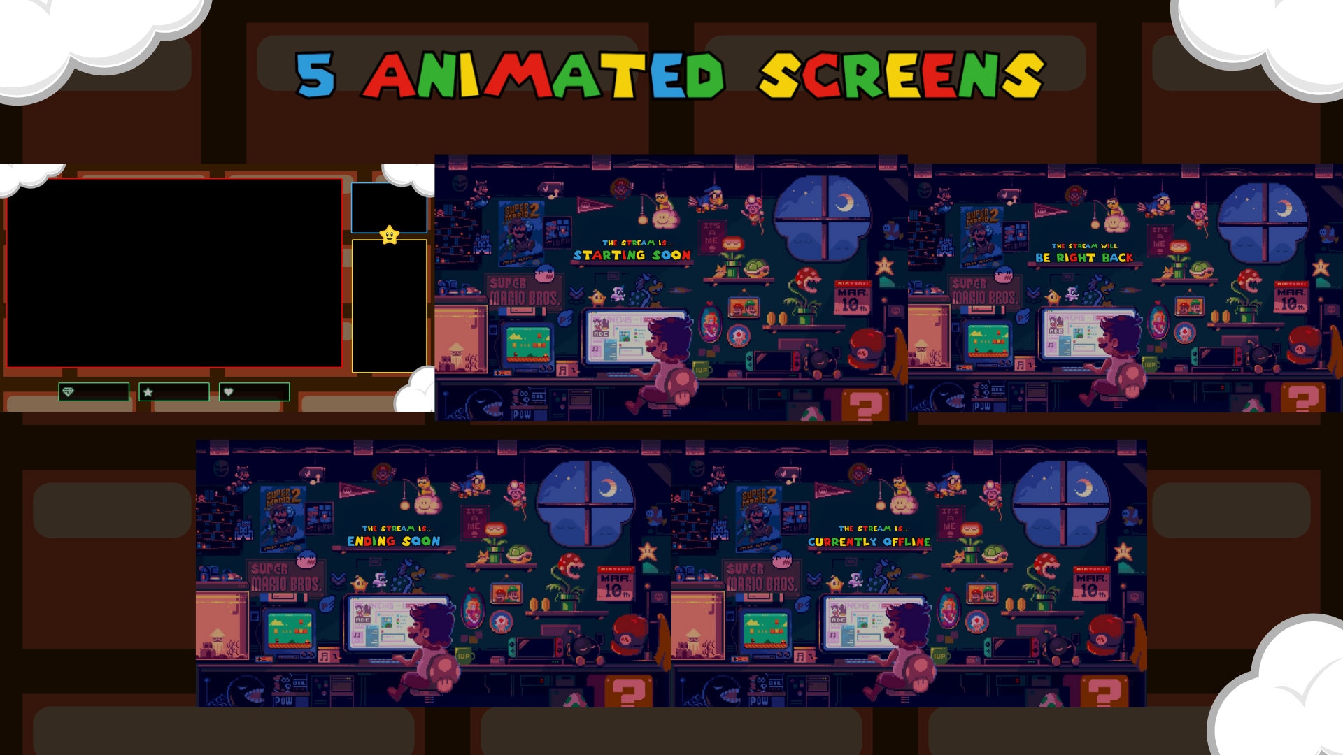 Lofi Fully Animated Super Mario Streaming Overlays *includes 5 Screens ...