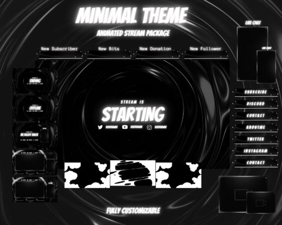 Fully Customizable Minimal Dark Streaming Overlays *includes 2 ...