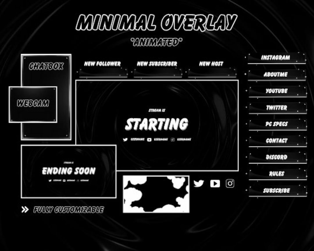 Black and White Stream Overlays Minimal Animated Stream Overlays Twitch ...