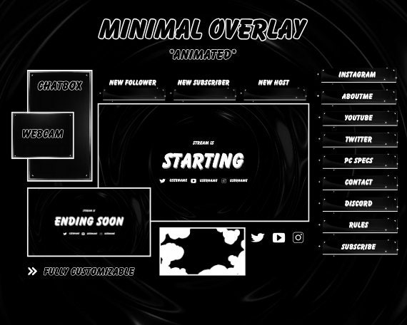 Black and White Stream Overlays Minimal Animated Stream Overlays Twitch ...