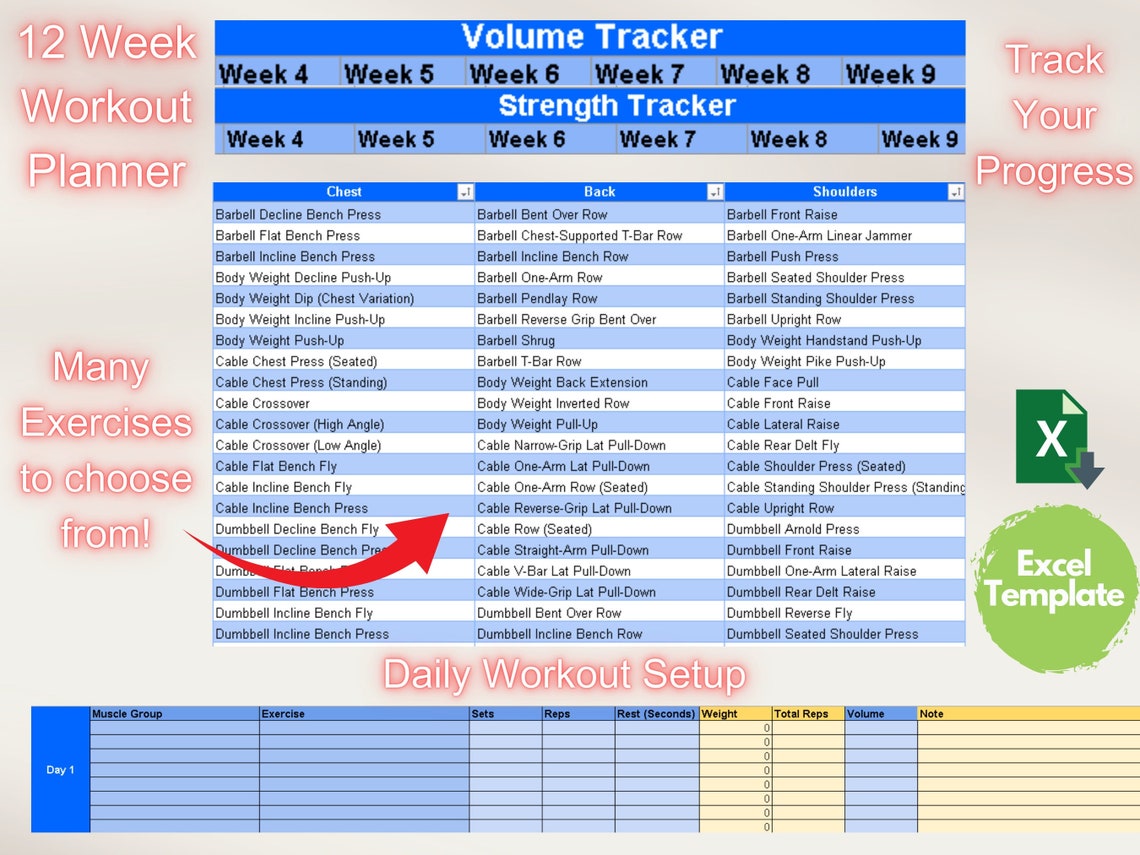 Fitness Planner Excel Template | Fitness Workout Planner | Excel ...