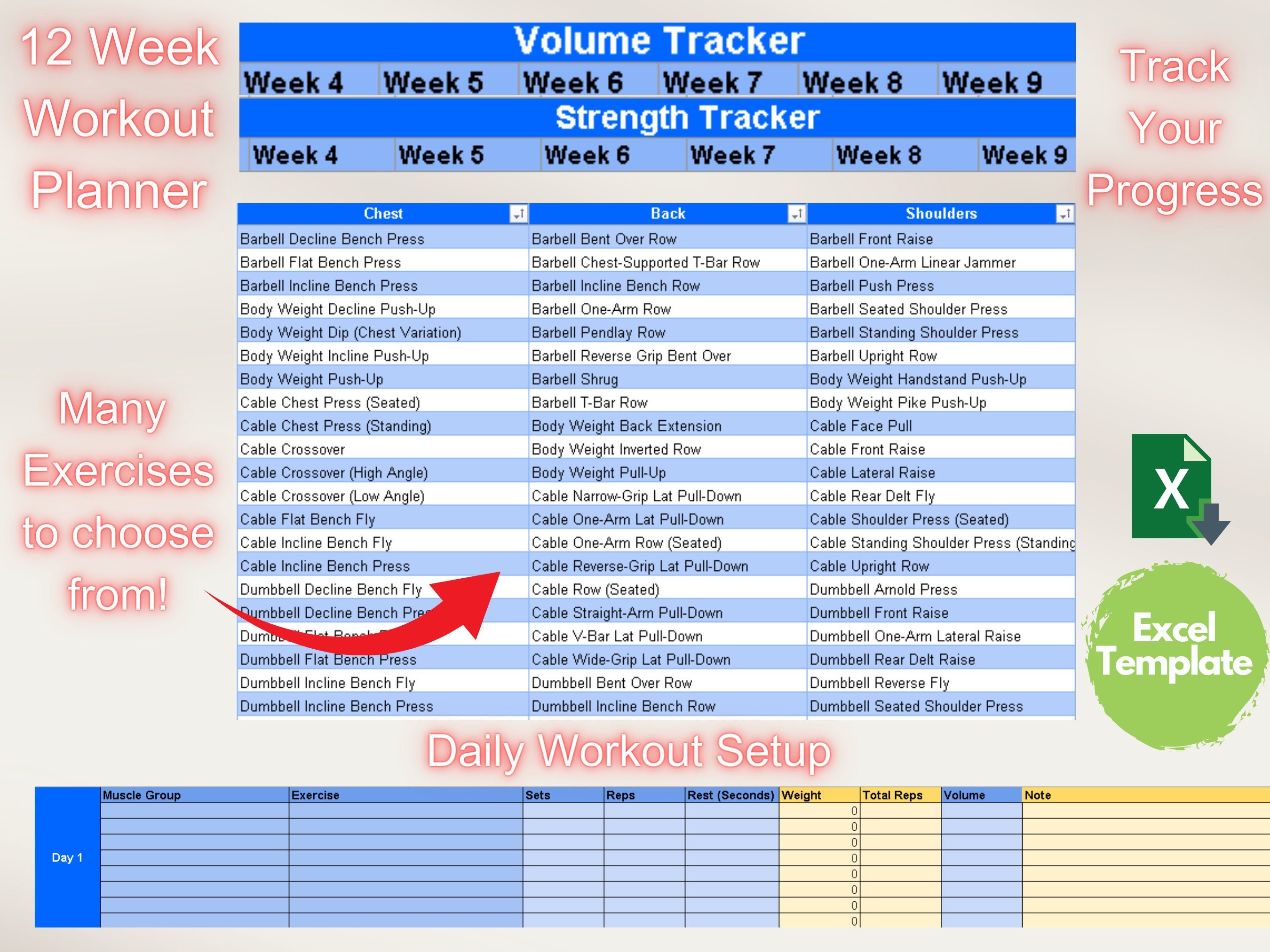 Fitness Planner Excel Template | Fitness Workout Planner | Excel ...
