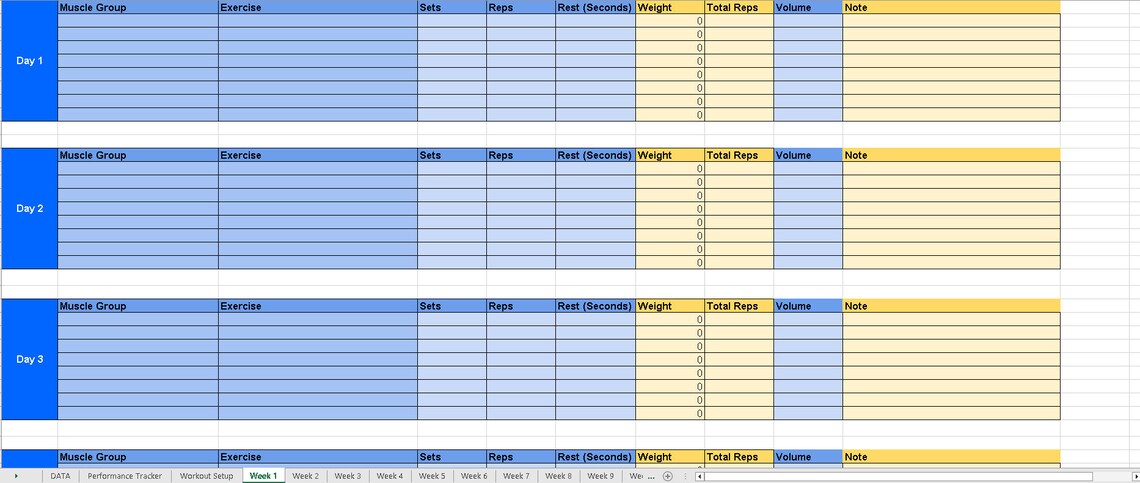 Fitness Planner Excel Template | Fitness Workout Planner | Excel ...