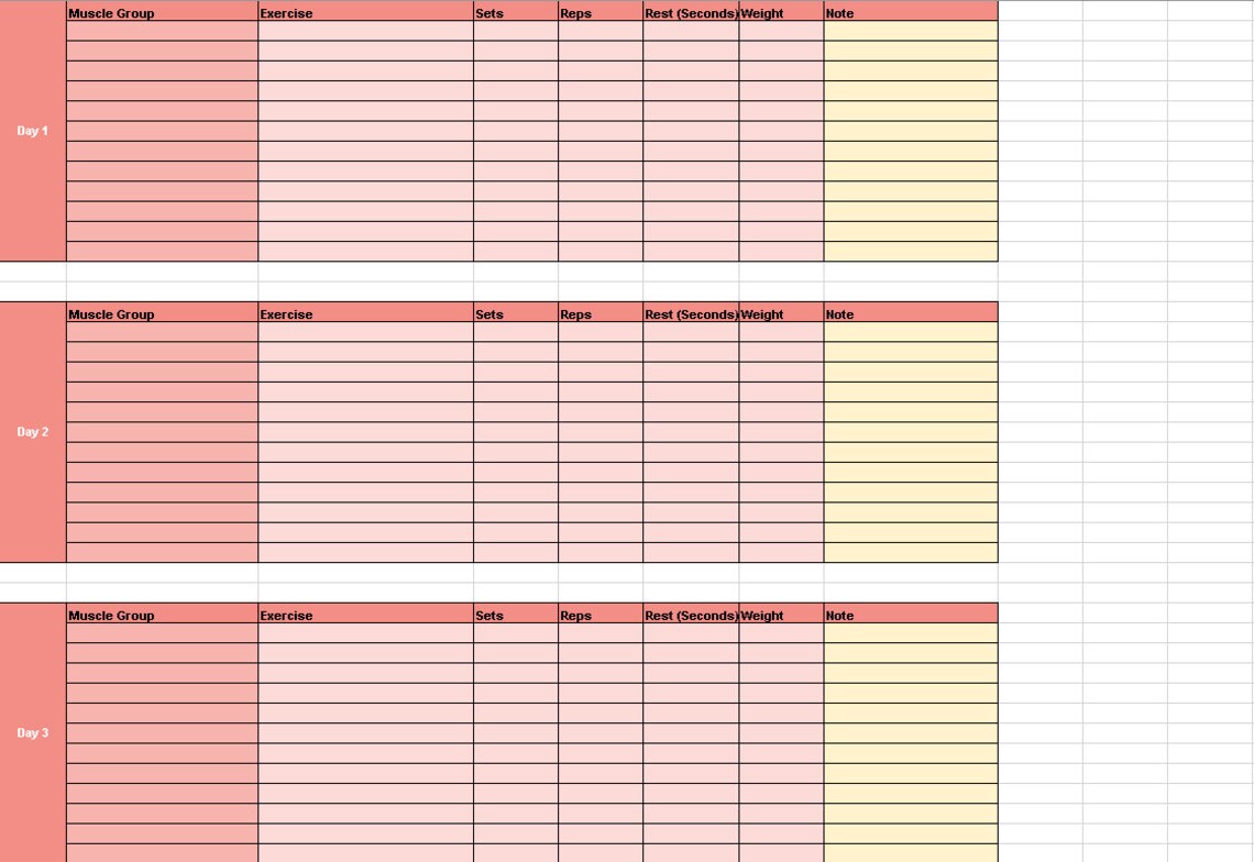 Pink Workout Planner Excel Template Pink Fitness Workout - Etsy