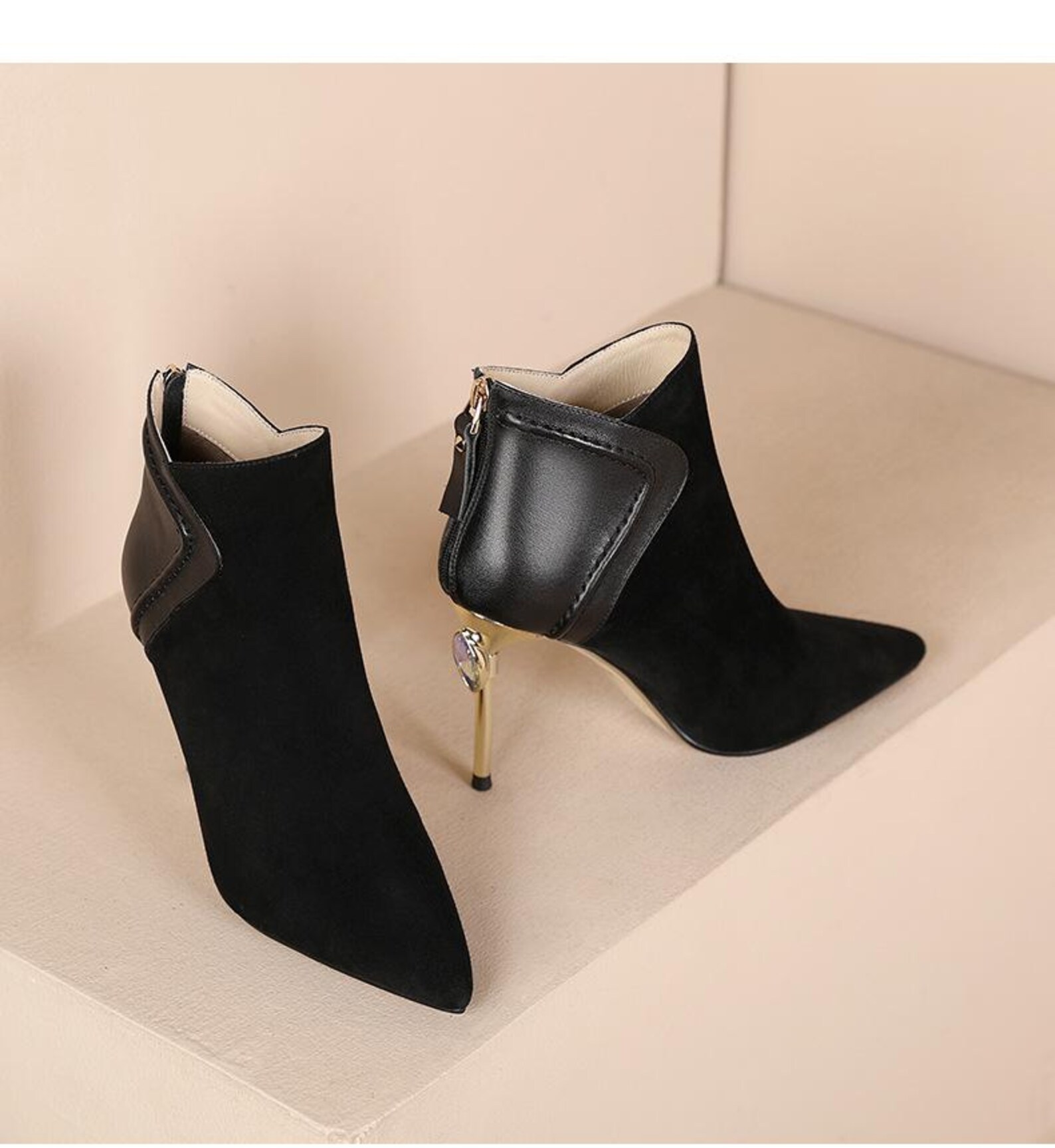 Luxury Suede Ankle Boots With Gold Heel Charm Elegant Stiletto High ...