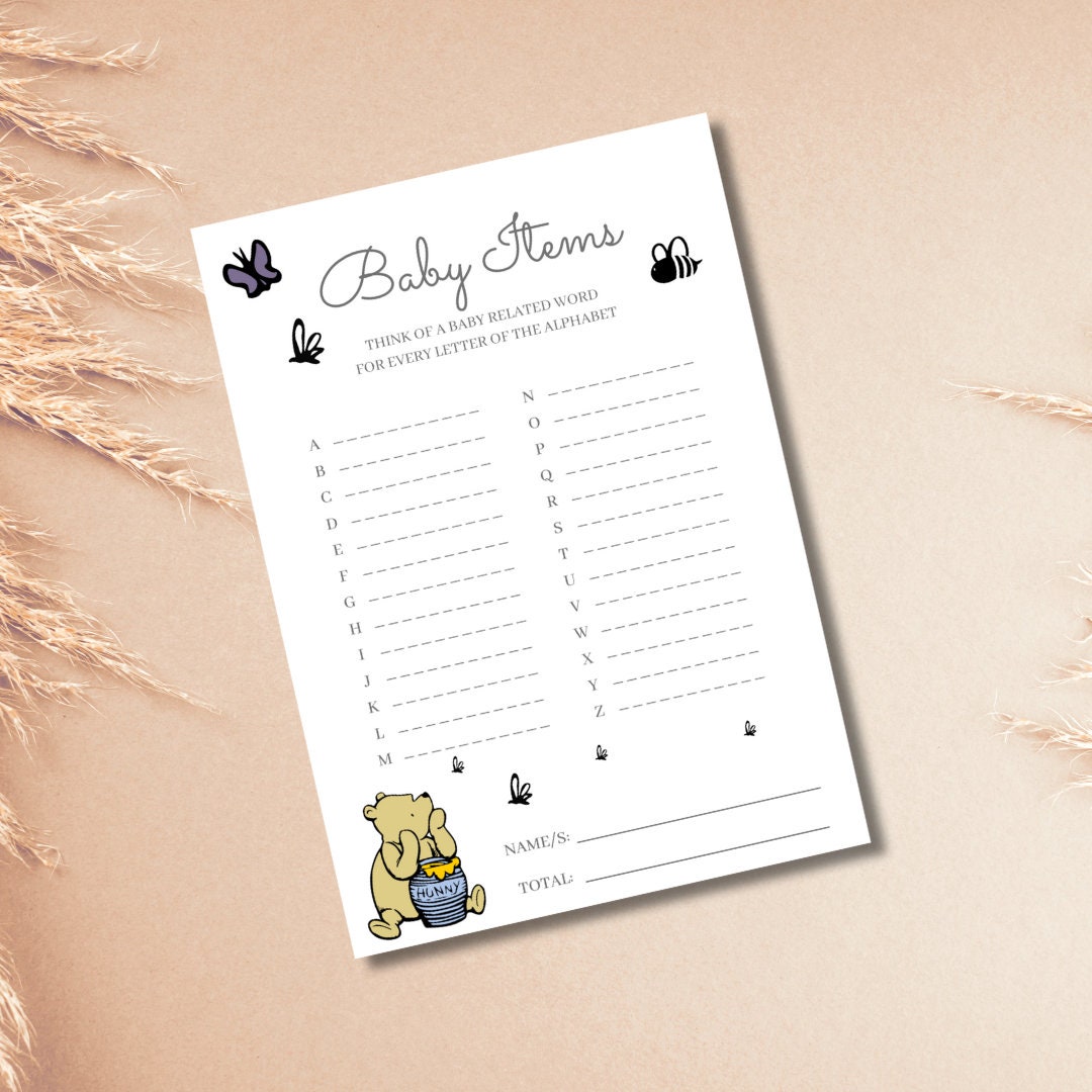 Winnie Baby Shower Baby Items Game | Instant Download | Print at Home ...