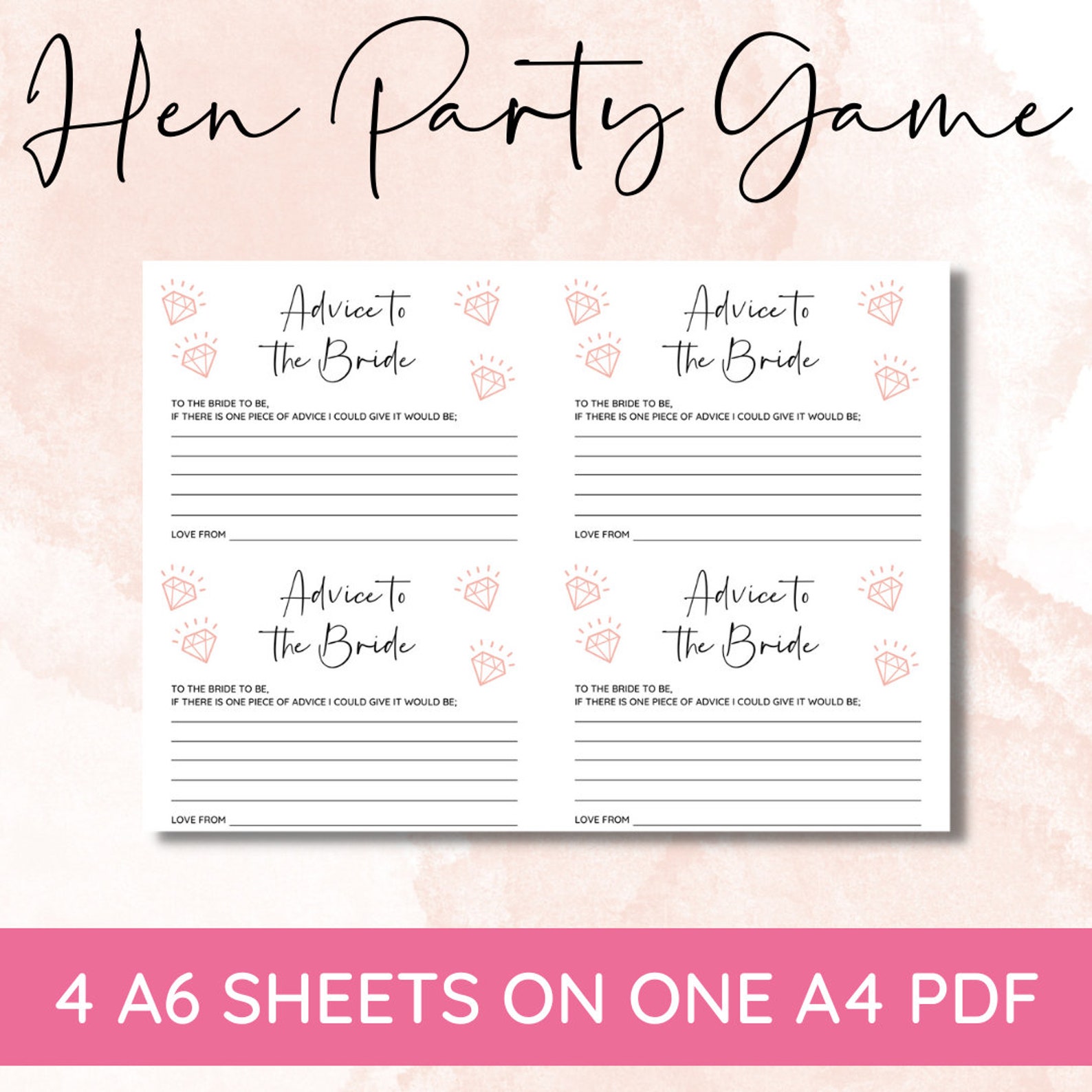 Hen Party Advice to the Bride Card | Hen Do Hen Weekend Game | Instant ...