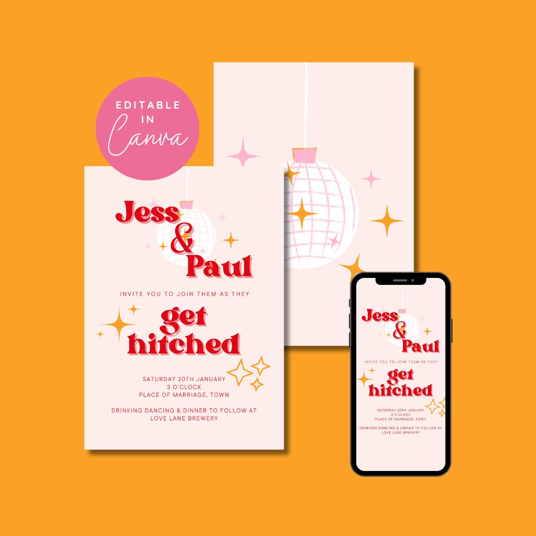 Retro Vibrant Disco Ball Wedding Invitation Template | Editable in ...