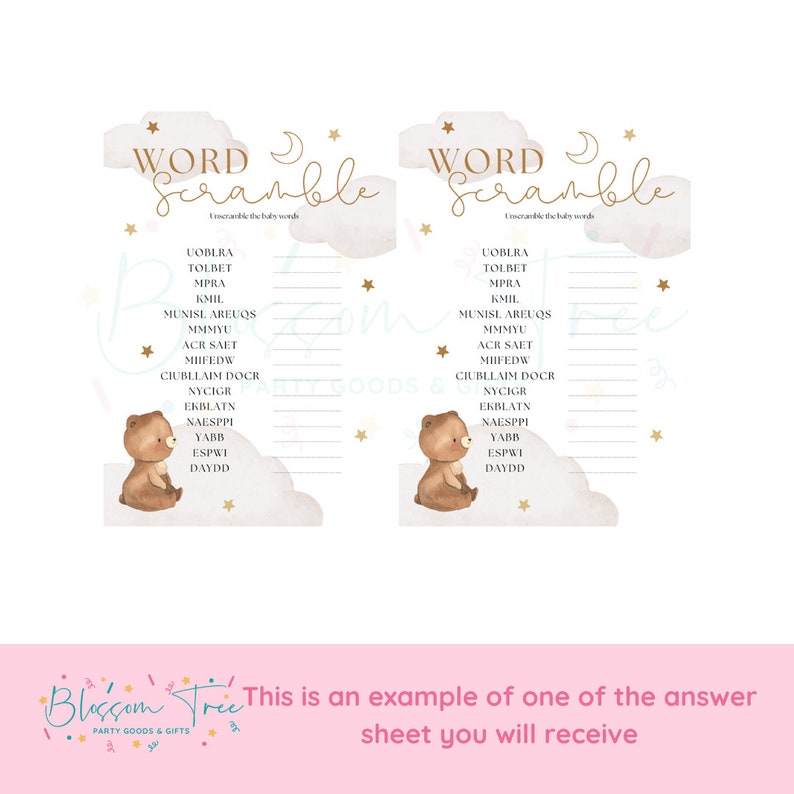 Teddy Bear Baby Shower Baby Word Scramble Game | Instant Download ...