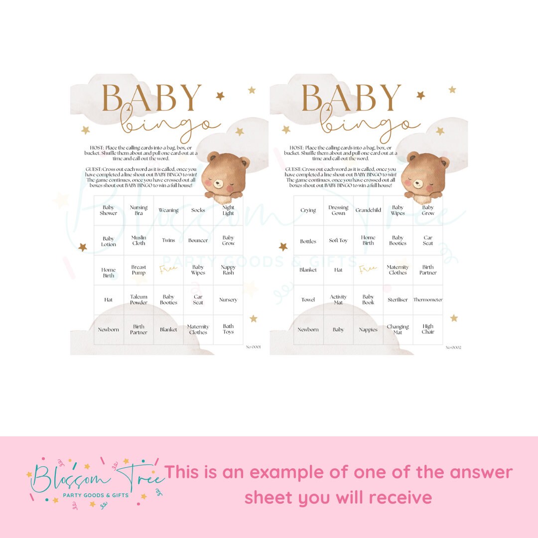 Teddy Bear Baby Shower Bingo Game | up to 40 Players | Instant Download ...