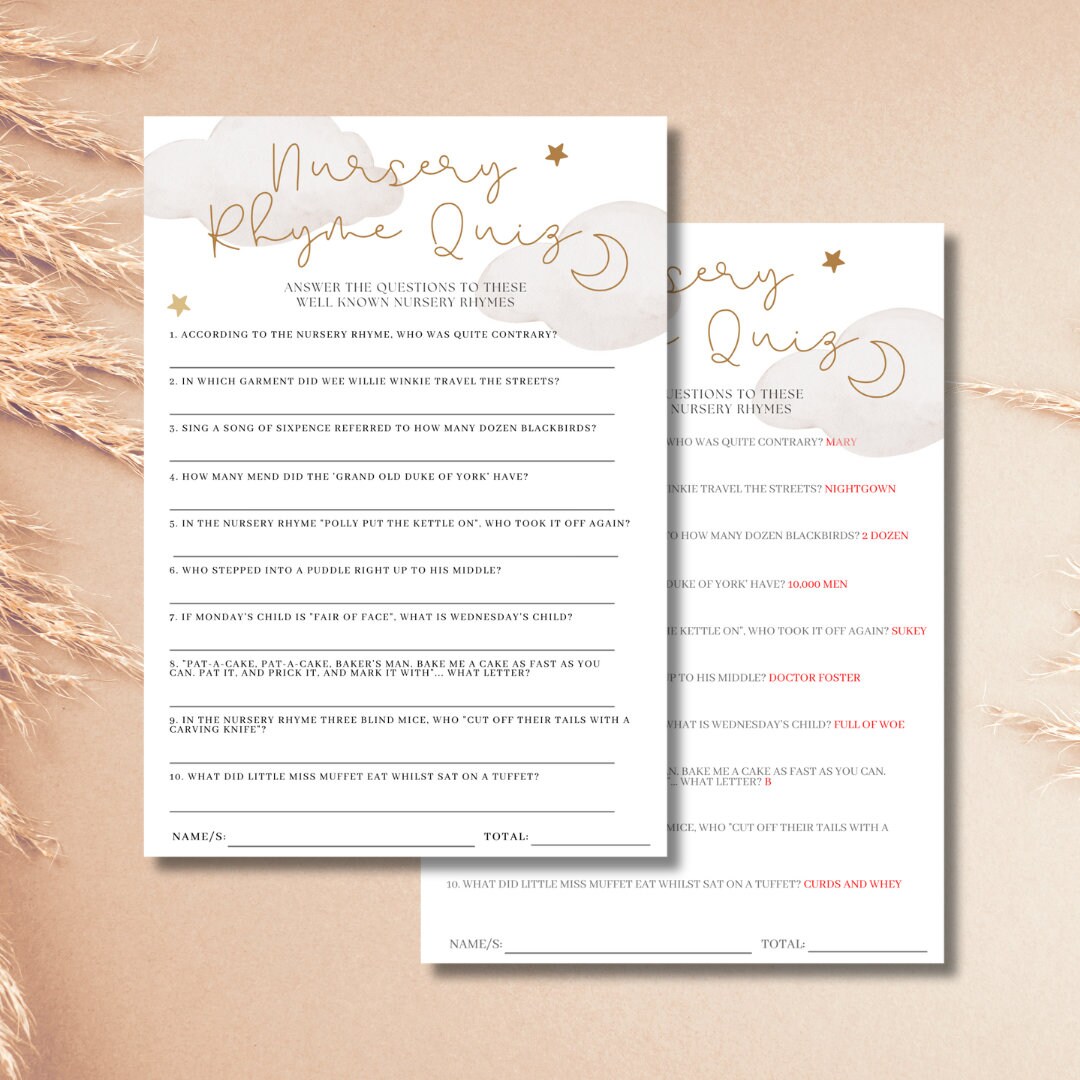 Teddy Bear Baby Shower Nursery Rhyme Quiz Game | Instant Download ...