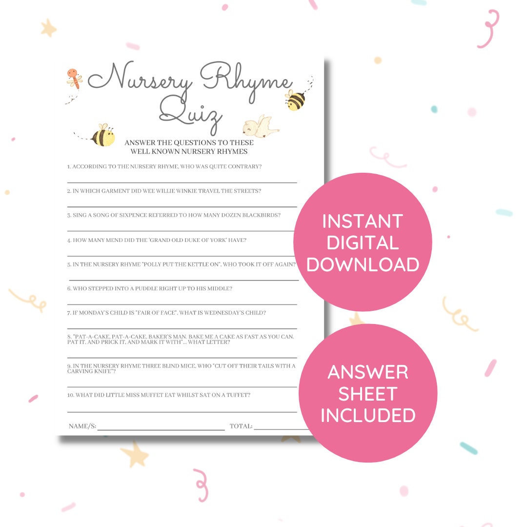 Teddy Bear Nursery Rhyme Quiz Printable Game Instant - Etsy