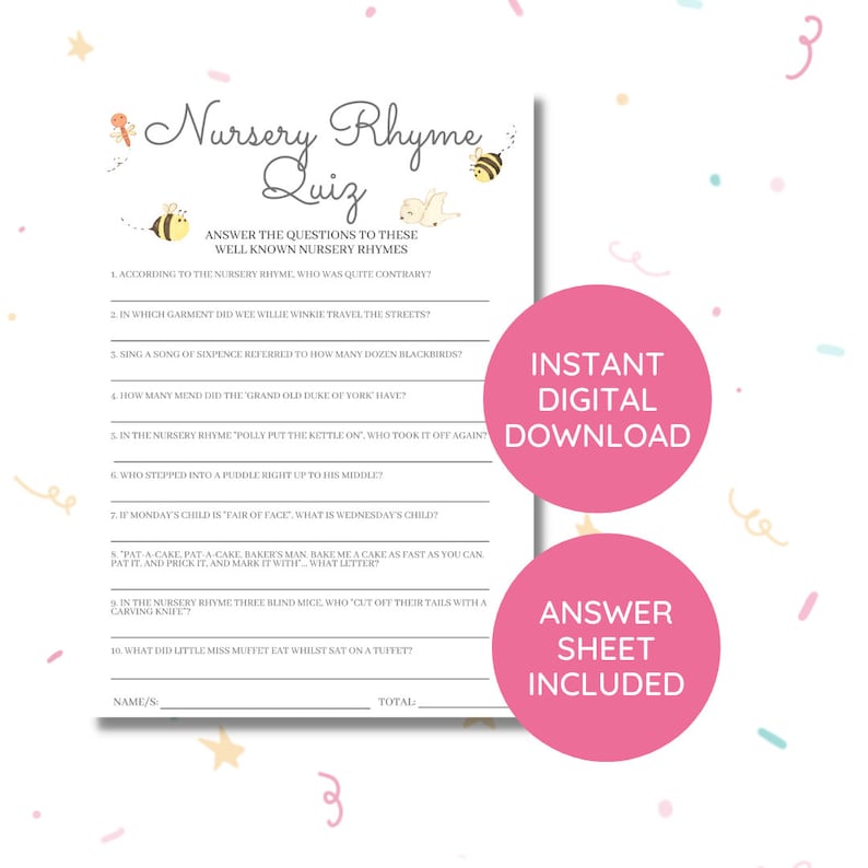 Teddy Bear Nursery Rhyme Quiz Printable Game Instant - Etsy