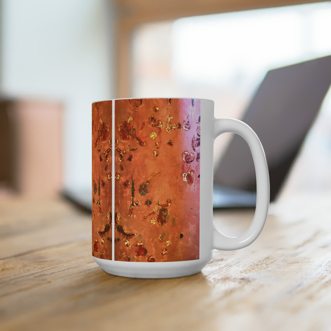 Contemporary Artwork Painting Pink and Peach fruit Loops Ceramic Mug ...