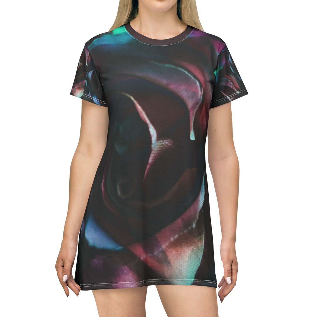 T-shirt Dress Black Rose All Over Print, Floral Tshirt Dress, Romantic ...