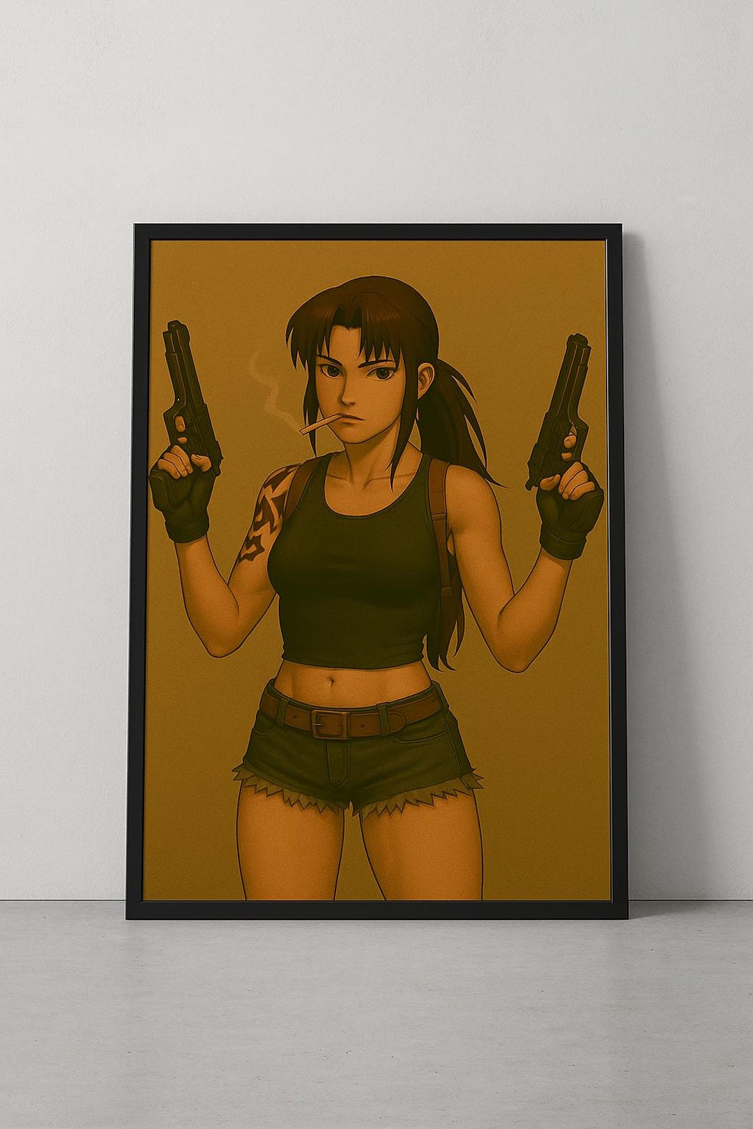 Vintage Anime Poster Revy Wall Art – Retro Action Girl Print, Anime ...